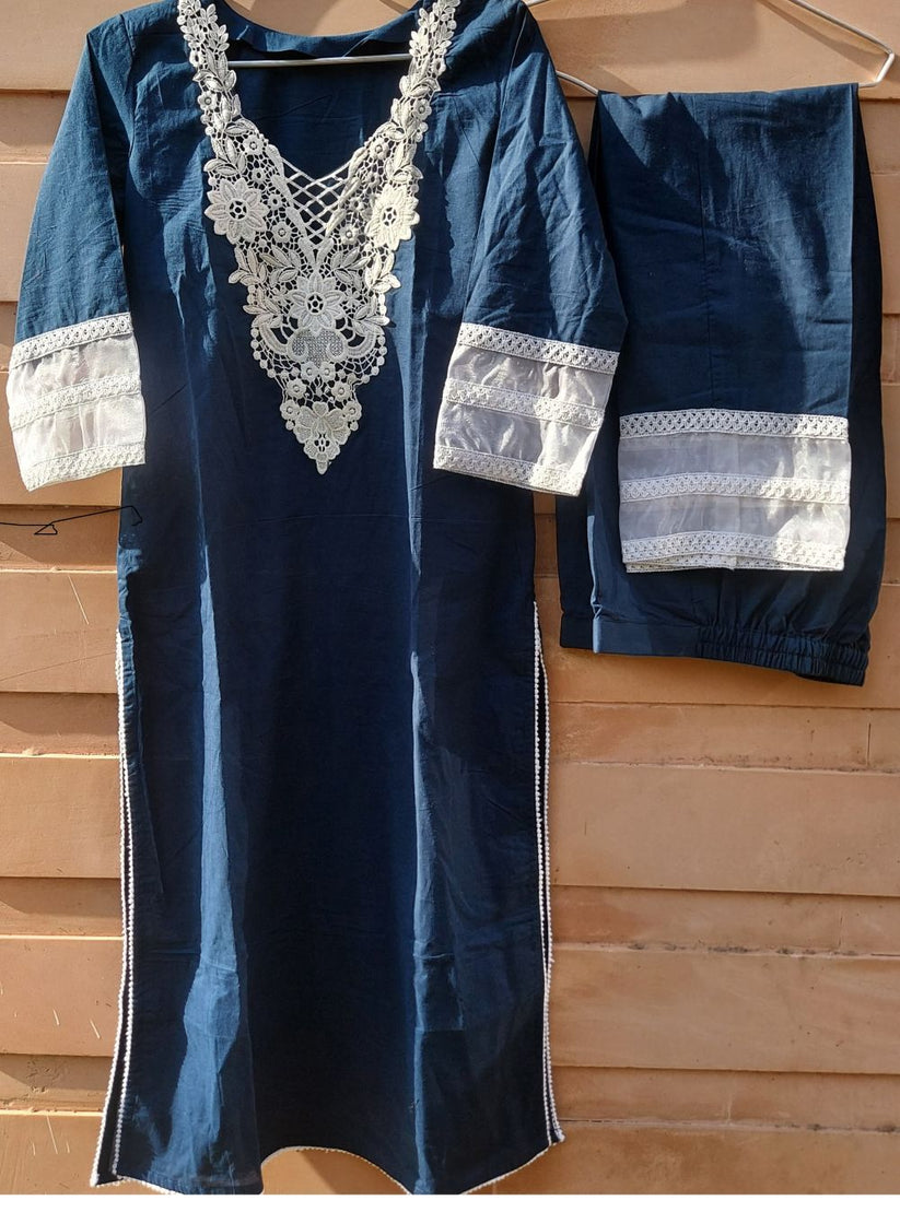 Navy Blue Embroidery Kurta Set – Pristinetints